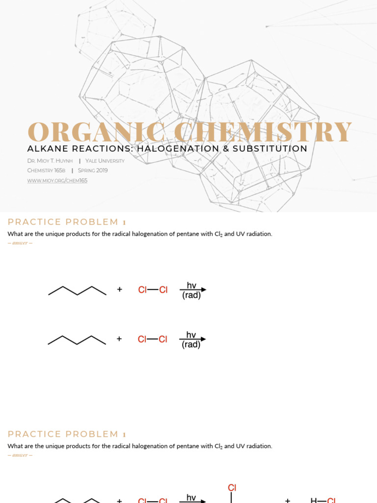 Halogenation of Alkanes Practice Problems | PDF