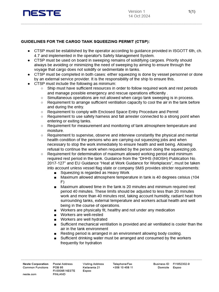 Cargo Tank Squeezing Permit Guidelines 推舱 | PDF