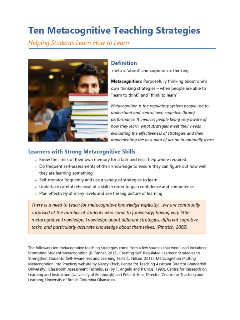 Metacognitive Teaching Strategies Guide | PDF | Metacognition | Learning