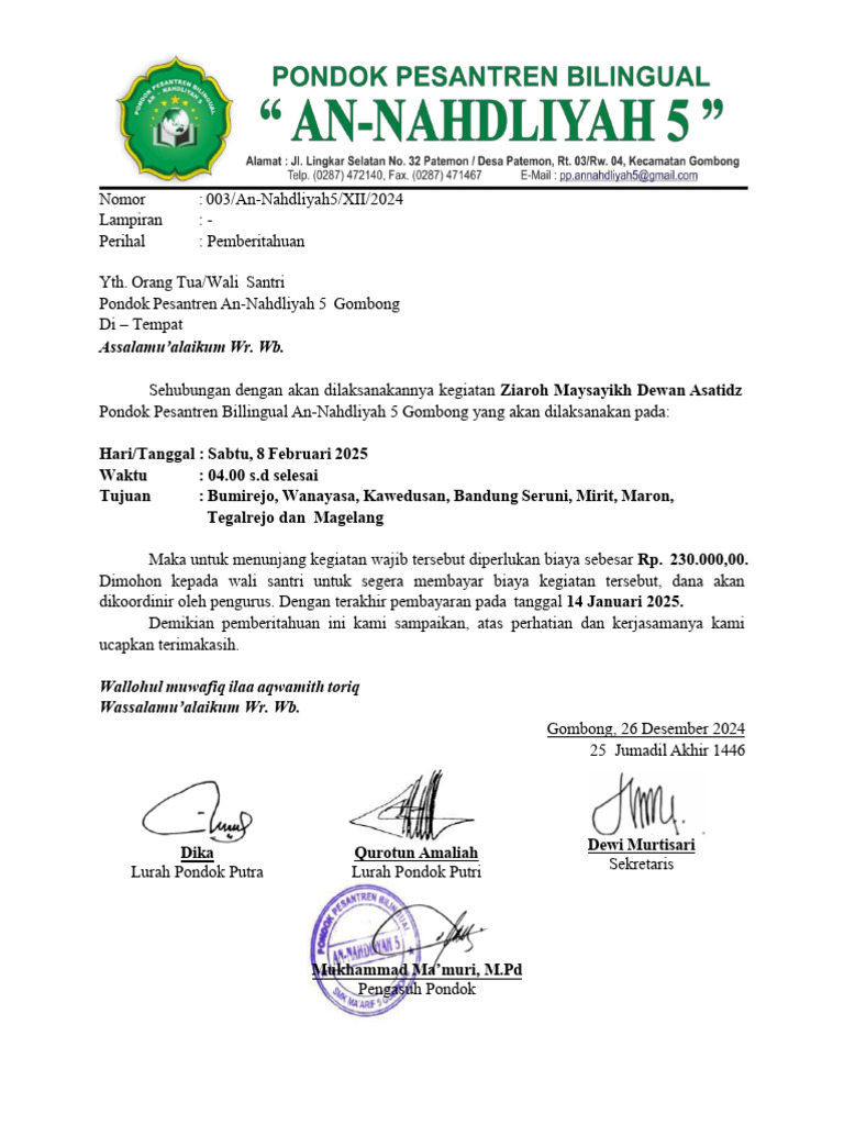 Surat Pemberitahuan Ziaroh | PDF