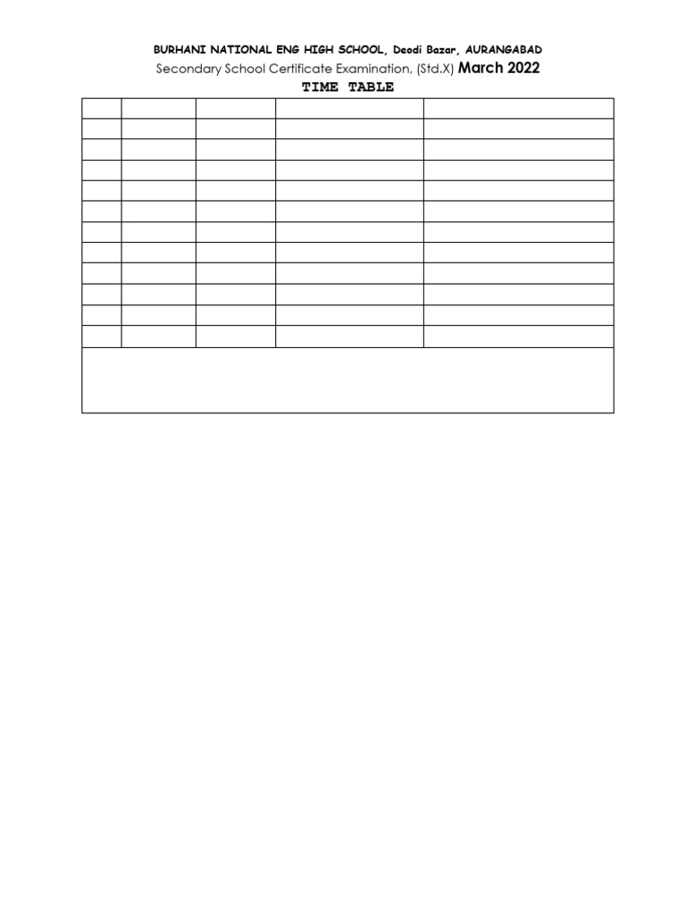 SSC Time Table March 2022 | PDF