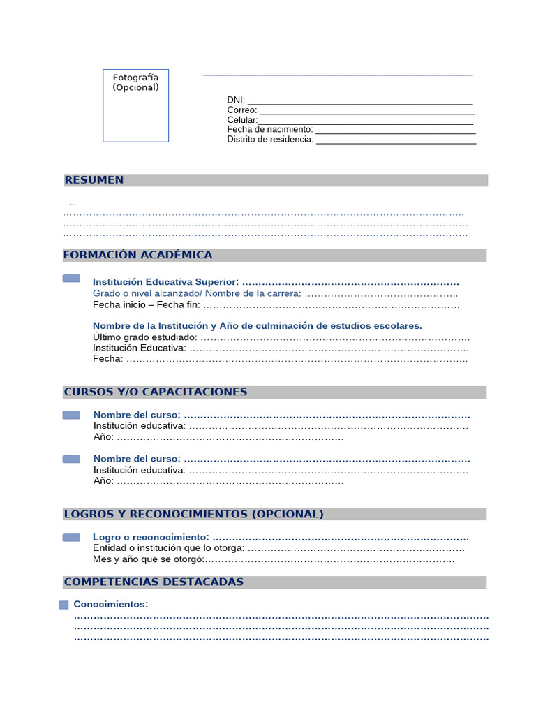 Plantilla CV SIN EXPERIENCIA PARA EDITAR | PDF