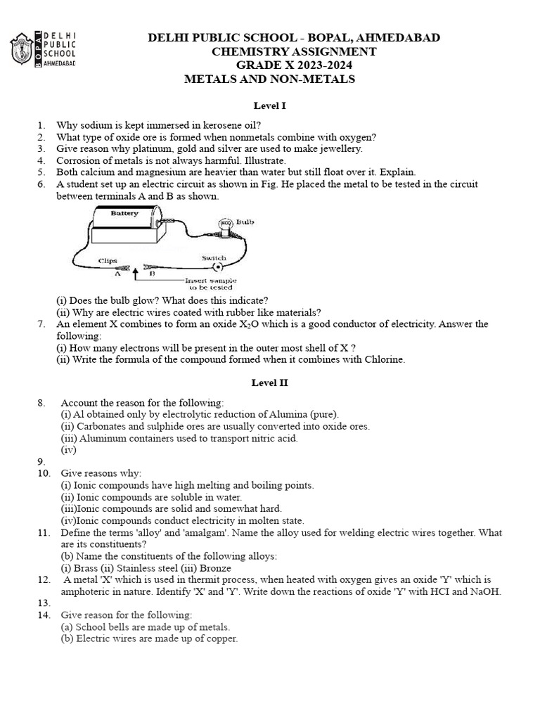 Ch3 Metals and Non Metals Assignment 23-24 | PDF | Metals | Silver