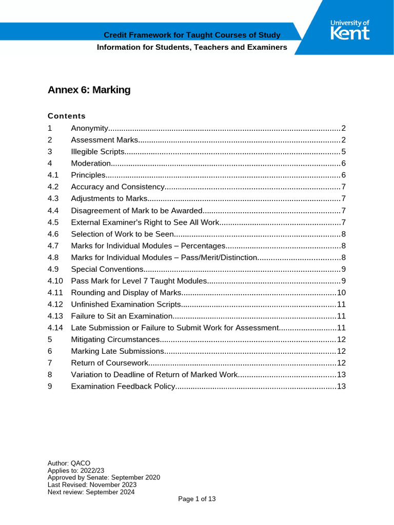 Taught Course Marking Guidelines | PDF | Academic Degree