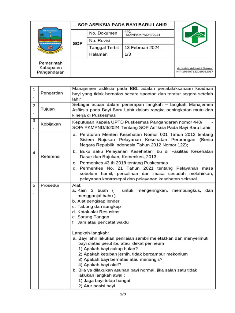 Sop Asfiksia Pada Bbl | PDF