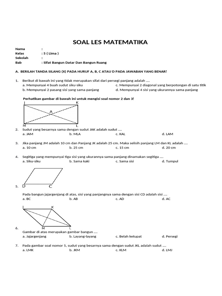 Soal Les MTK - Bangun Datar Dan Ruang | PDF