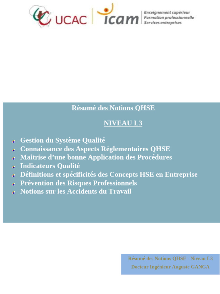 L3 - Resumé Des Cours QHSE Rév. 2024-2025 | PDF | Management de la ...