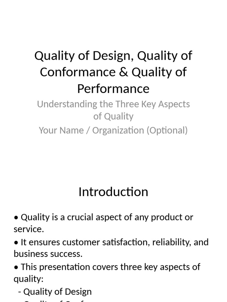 Understanding Quality: Design, Conformance, Performance | PDF | Quality ...