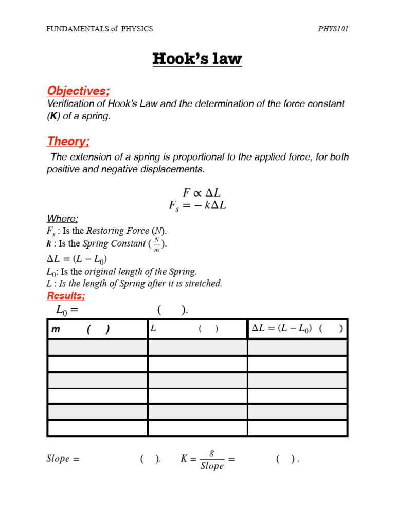 Hooks Law PHYS101 1 | PDF