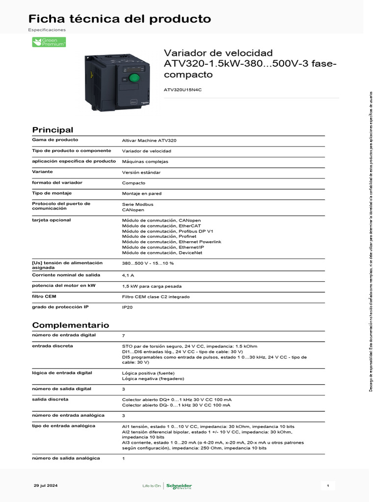 Schneider Electric - Altivar-320-ATV320 - ATV320U15N4C | PDF ...