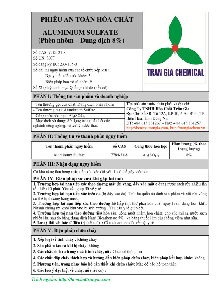 MSDS Aluminium Sulfate - Al2 - SO4 - 3 - 8% | PDF