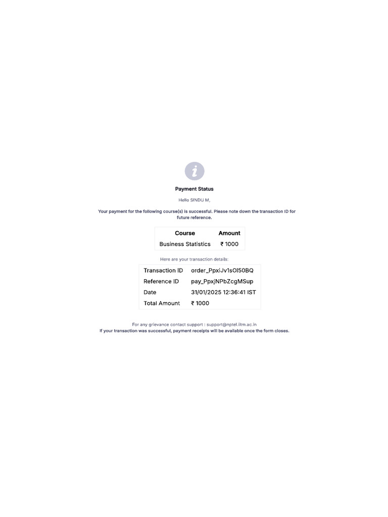 NPTEL Fee Receipt | PDF