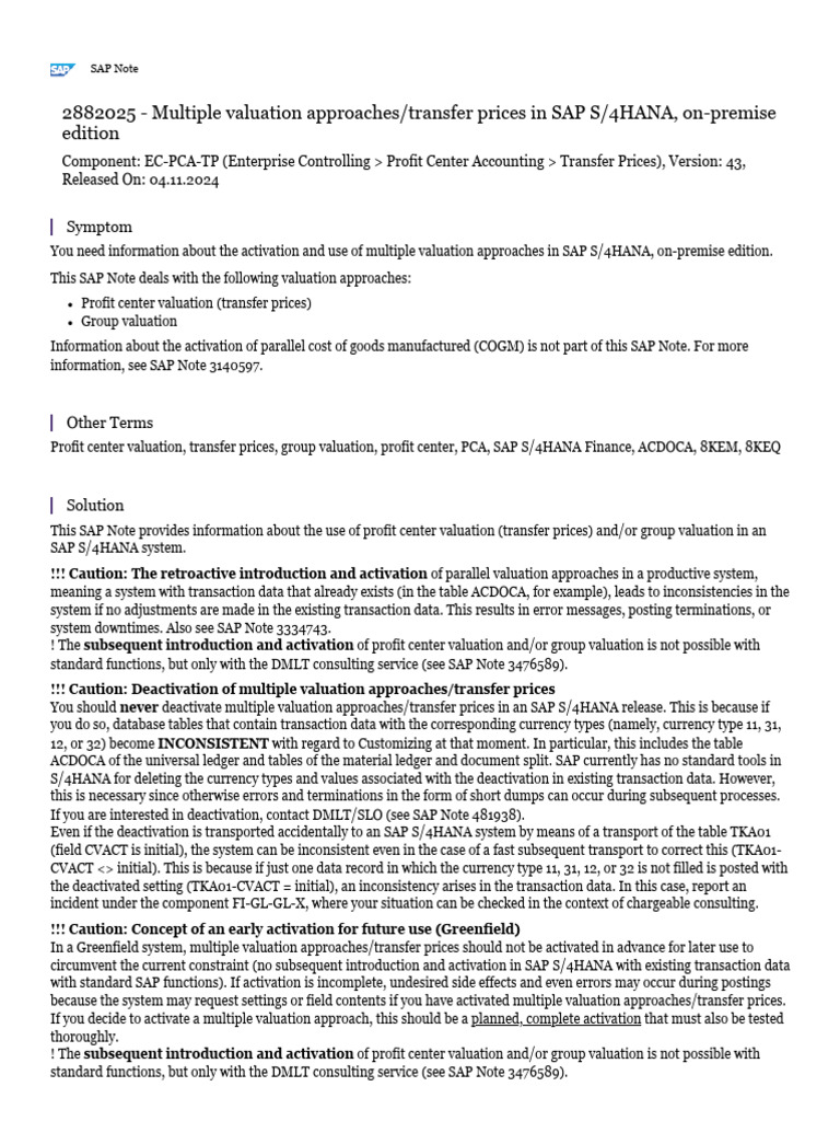 Multiple Valuation Approaches-Transfer Prices in SAP S4HANA, On-Premise ...