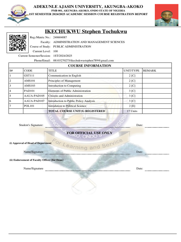 Course Registration Report 2024/2025 | PDF