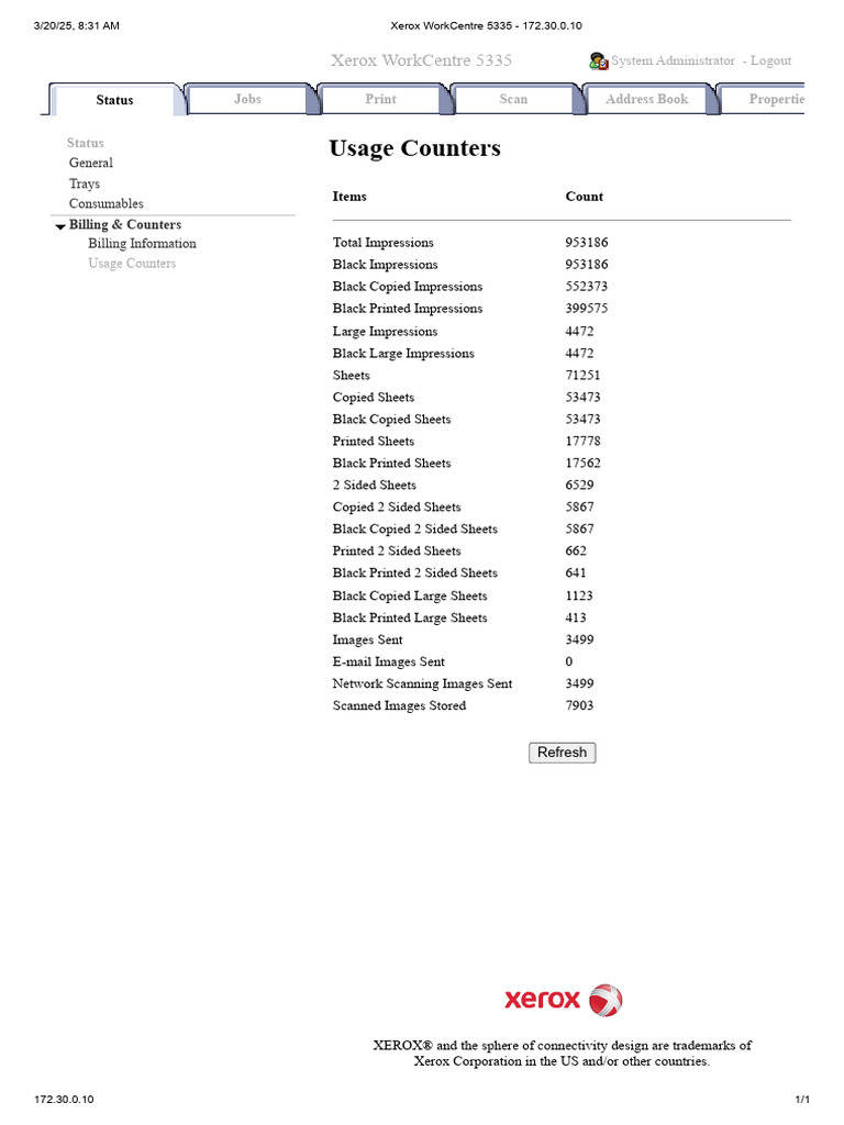 Xerox WorkCentre 5335 - 172.30.0.10 - Usage Counter | PDF | Office ...