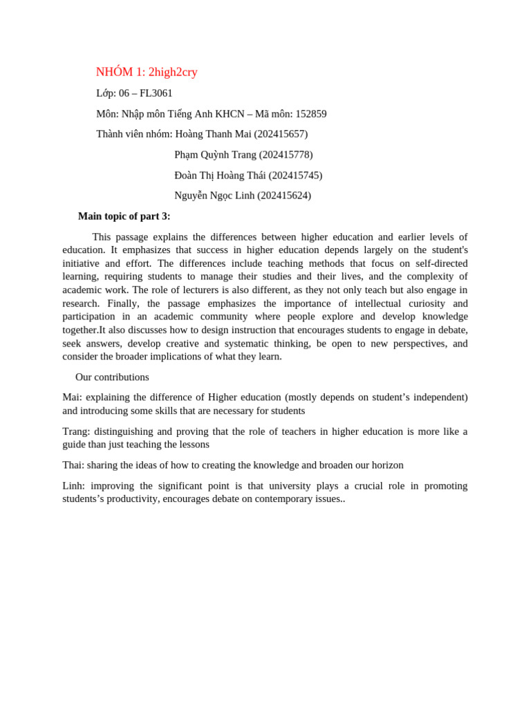 BTVN NHÓM 2high2cry -NHẬP MÔN TIẾNG ANH KHCN | PDF