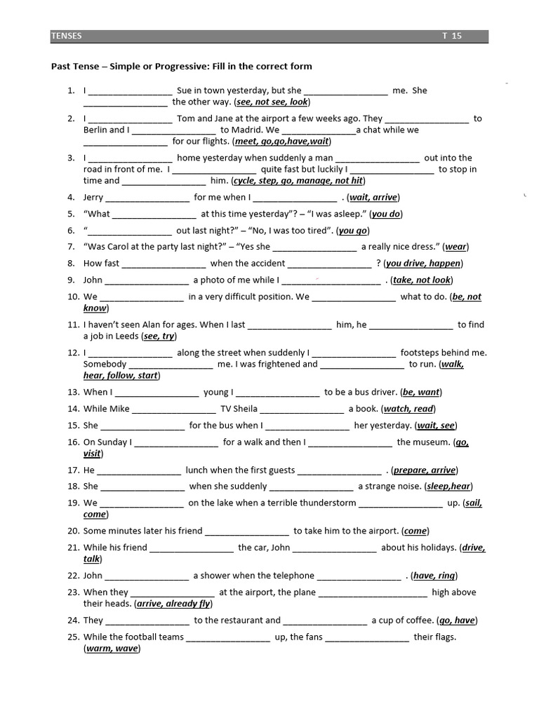 Past Tense - Simple or Progressive: Fill in The Correct Form | PDF