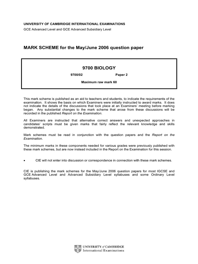 MARK SCHEME For The May/June 2006 Question Paper: University of ...