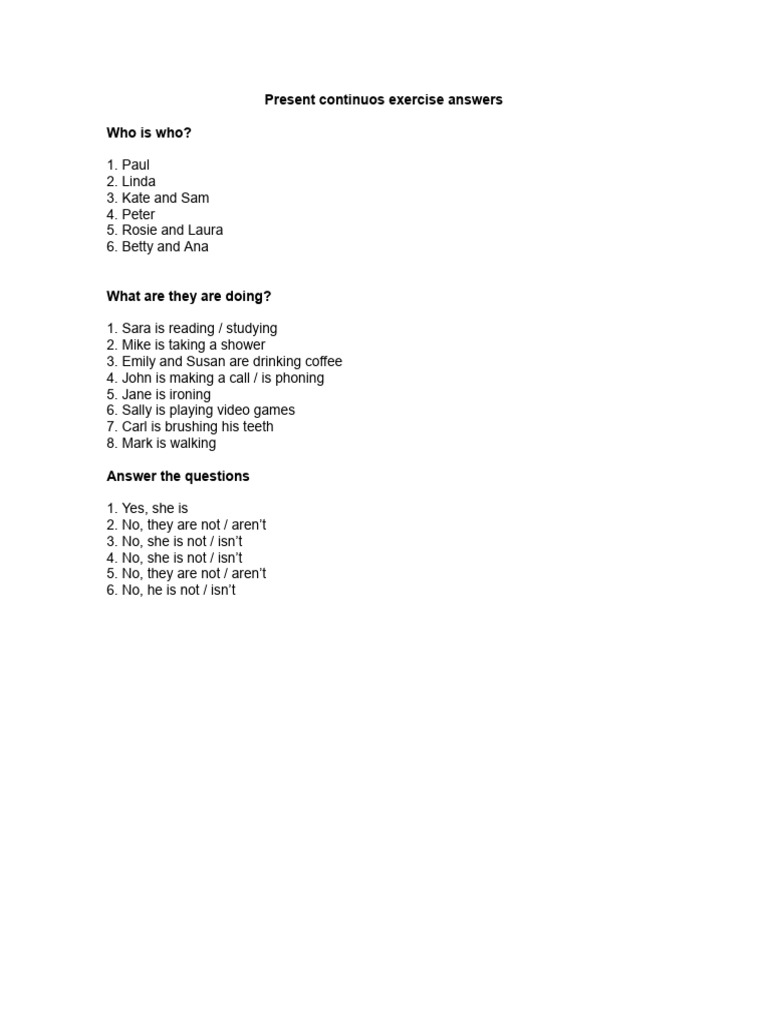 Present Continuos Exercise Answers | PDF