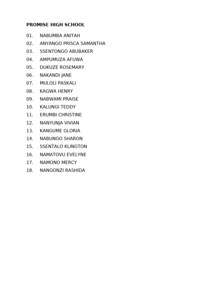 Promise High School Student List | PDF
