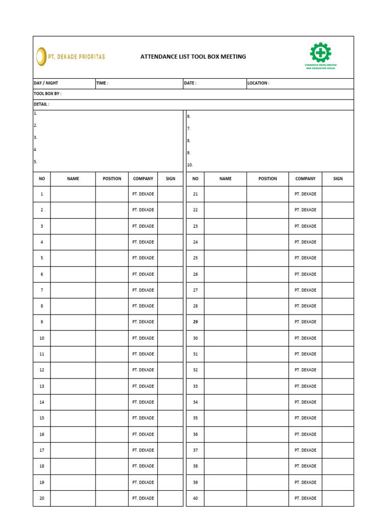 Form Attendance List Dekade | PDF