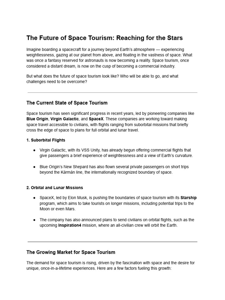 The Future of Space Tourism - Reaching For The Stars | PDF | Outer ...