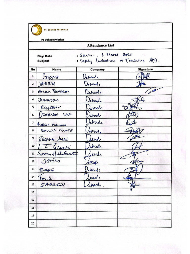 (C) Attendance List Training APD | PDF