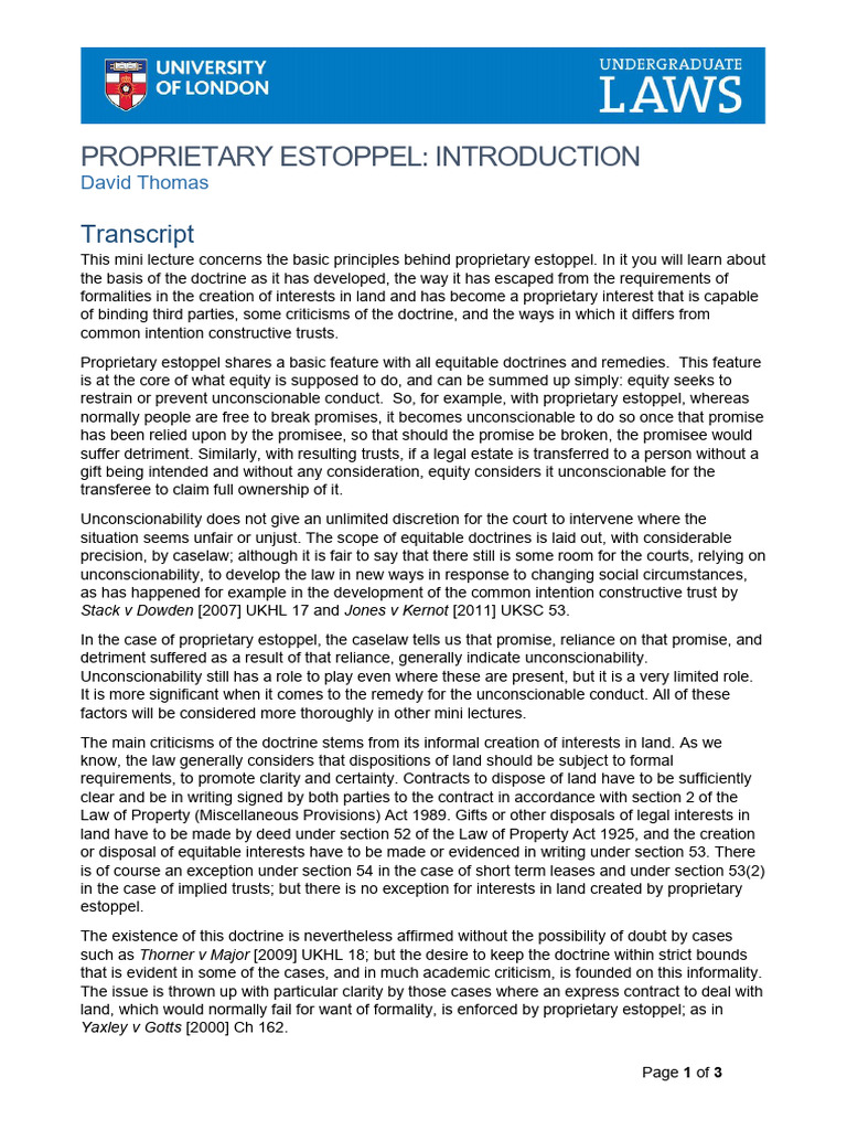 Understanding Proprietary Estoppel | PDF | Estoppel | Equity (Law)