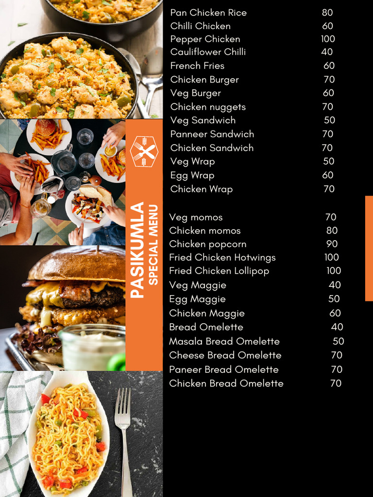 Chicken and Veg Menu Items List | PDF