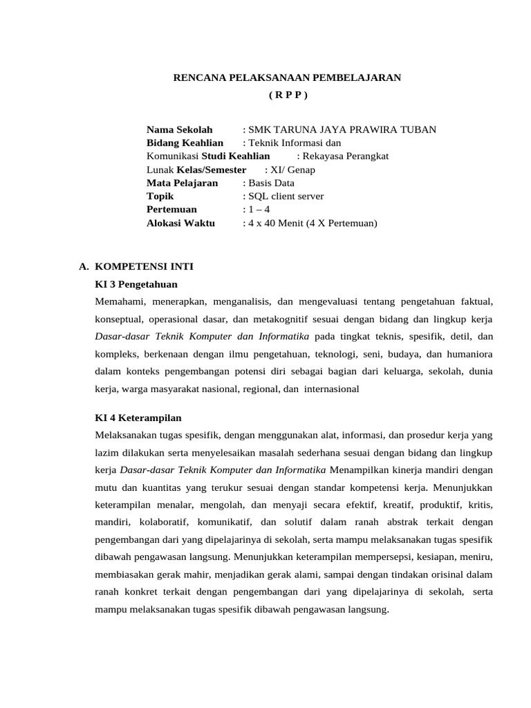 pdfcoffee.com_rpp-basis-data-kelas-xi-kd-312-pdf-free (1) | PDF