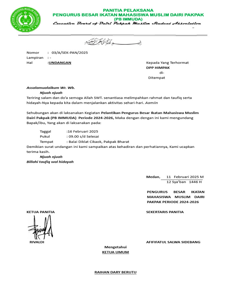 SURAT UNDANGAN UNDANGAN IMMUDA | PDF