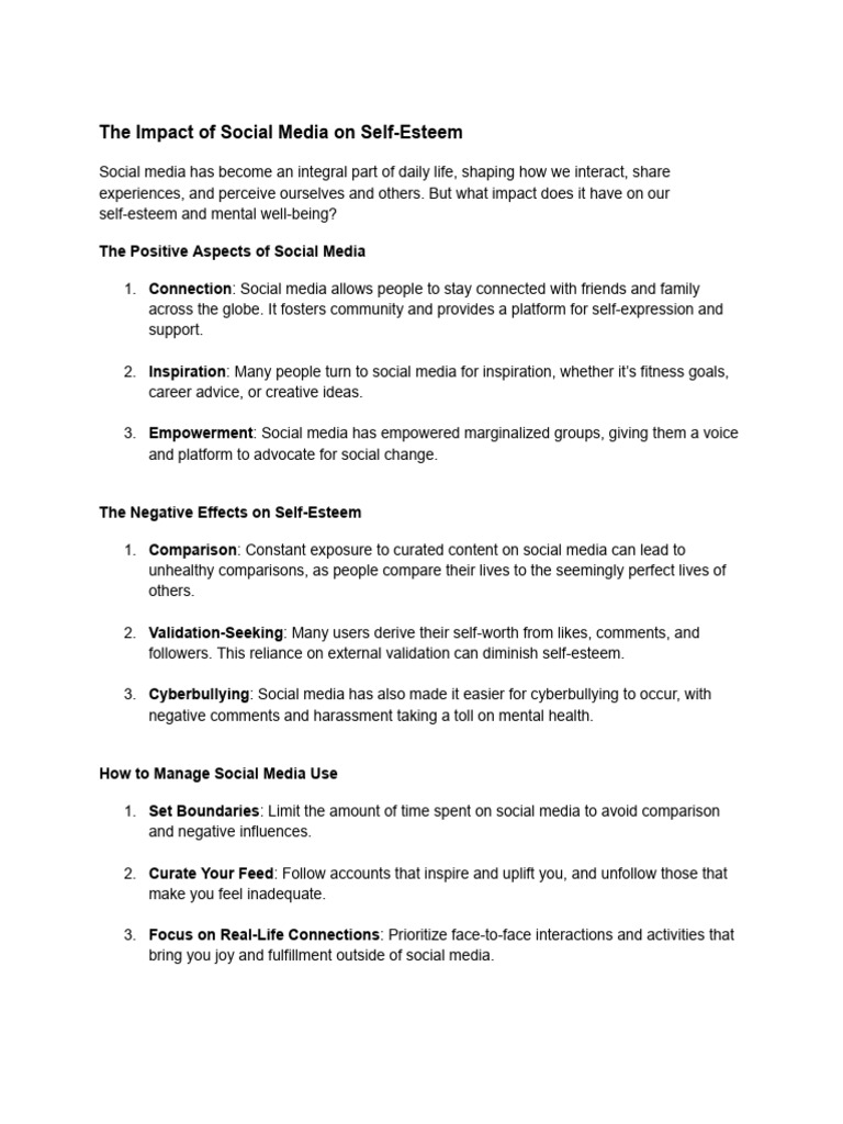 The Impact of Social Media On Self-Esteem | PDF