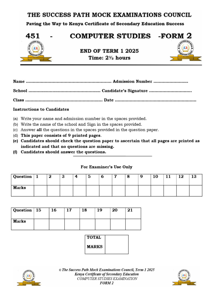Computer Studies Form 1 Et1 | PDF | Video Game Platforms | Software