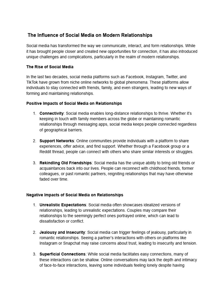 The Influence of Social Media On Modern Relationships | PDF | Social ...