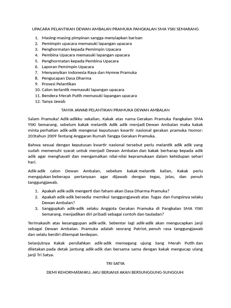 Tata Upacara Pelantikan Dewan Ambalan Pramuka Pangkalan Sma Yski ...
