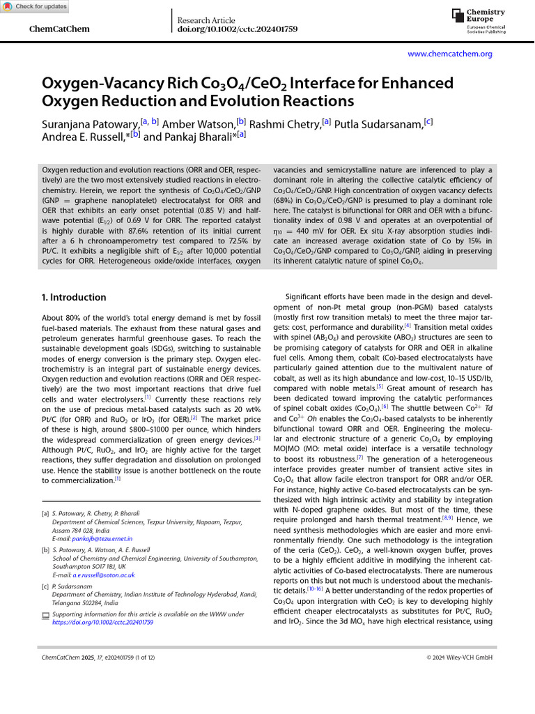 ChemCatChem - 2024 - Patowary - Oxygen Vacancy Rich Co3O4 CeO2 ...