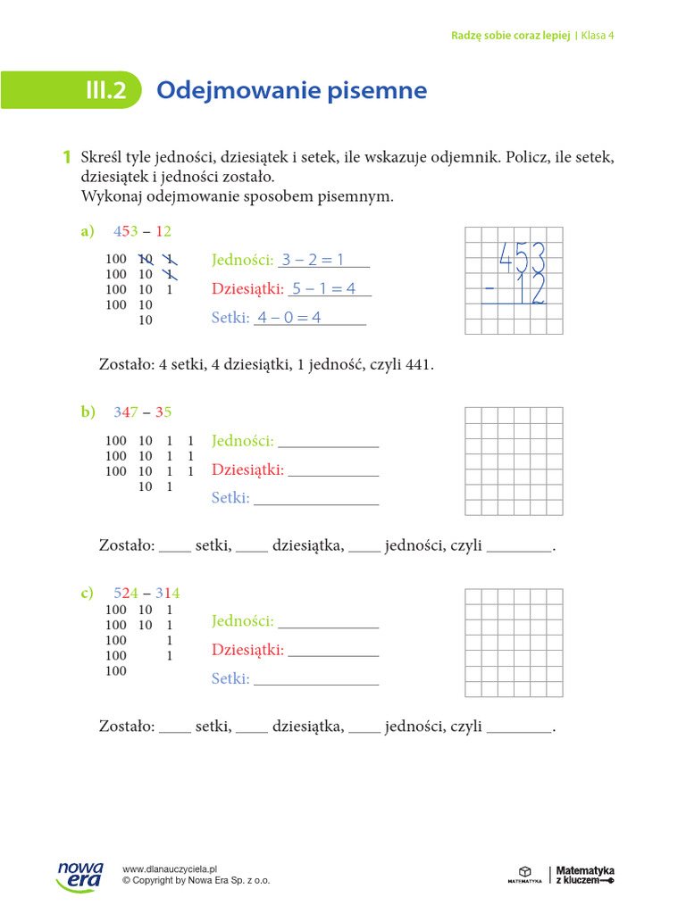 Radze Sobie Coraz Lepiej 4 III 2 Odejmowanie Pisem | PDF
