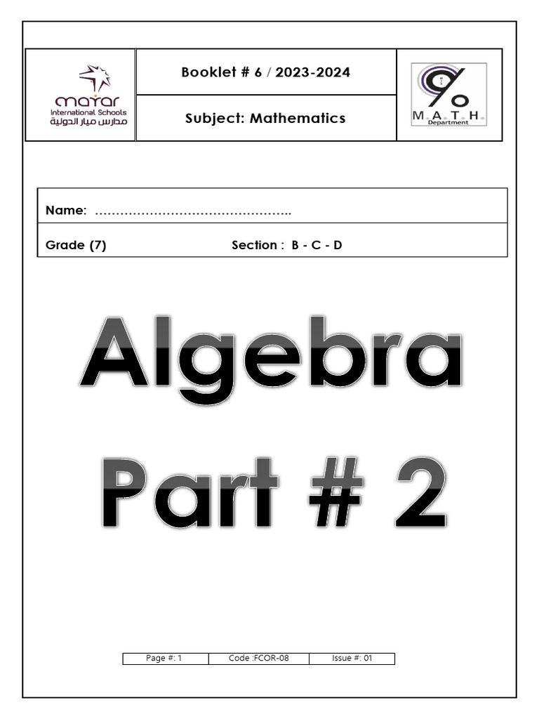 20240229_154053_2975_Booklet 6 -Algebra - Part 2-Units 9 & 11 | PDF ...