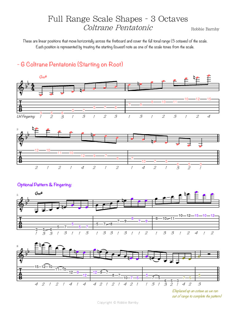 Full Range Scale Shapes & Half Step Rules - Coltrane Pentatonic | PDF ...