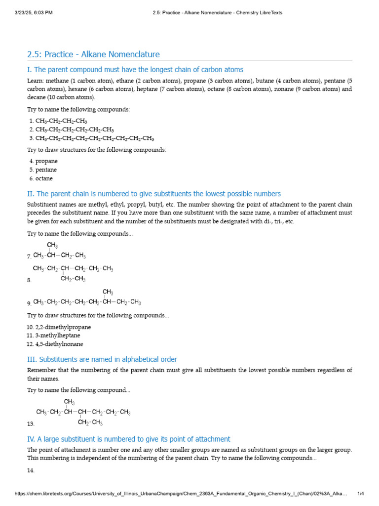 Alkane Nomenclature Worksheet Part 1 | PDF | Alkane | Organic Chemistry