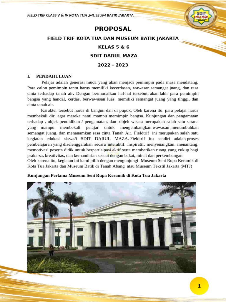 Proposal Fieldtrip Kota Tua & Museum Batik Ta | PDF