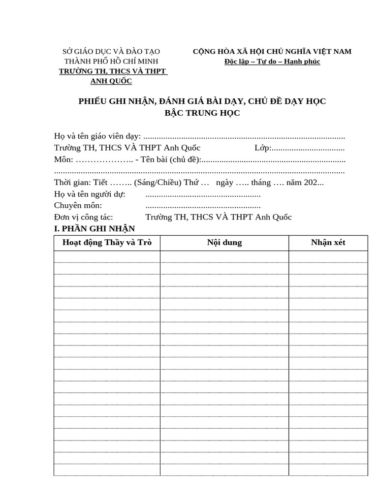 Phiếu Dự Giờ - CV 5512 | PDF