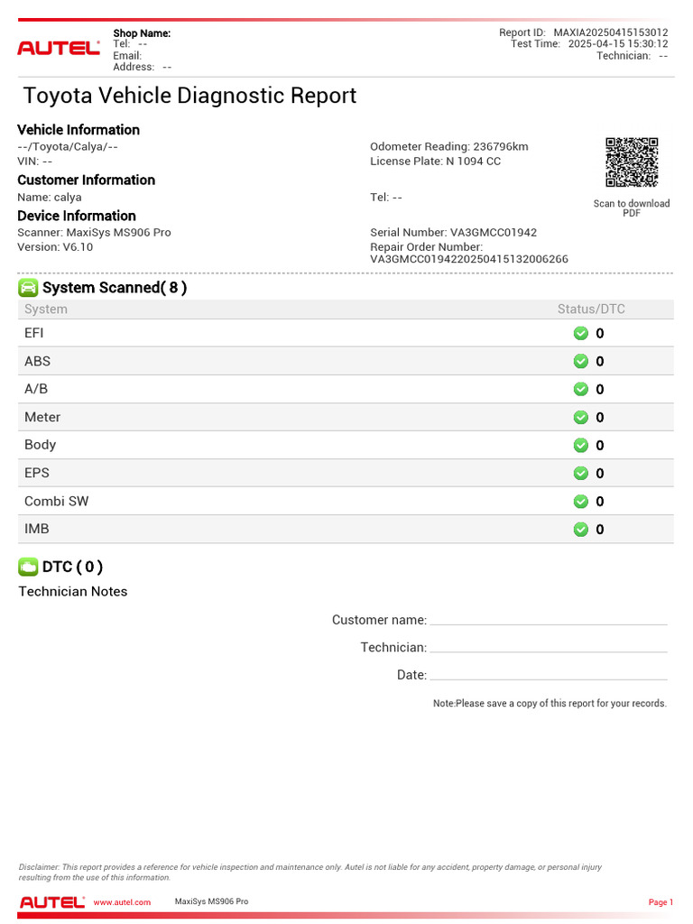 _Toyota Vehicle Diagnostic Report_20250415153012 | PDF | Land Vehicles ...