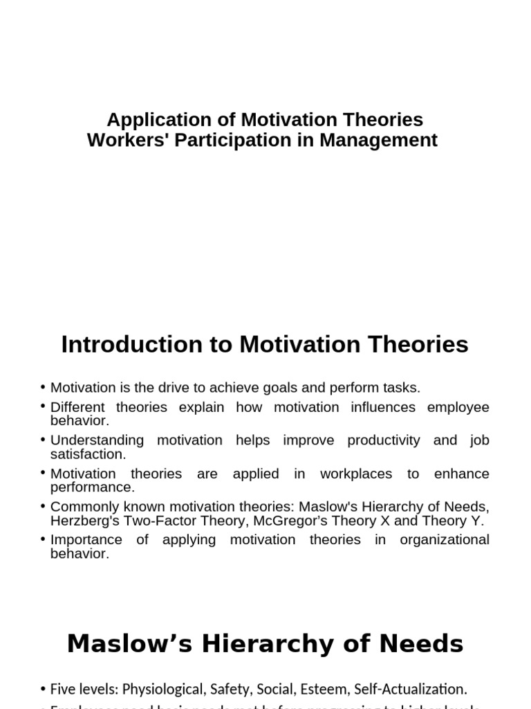 Application of Motivation Theories & Workers Participation | PDF ...