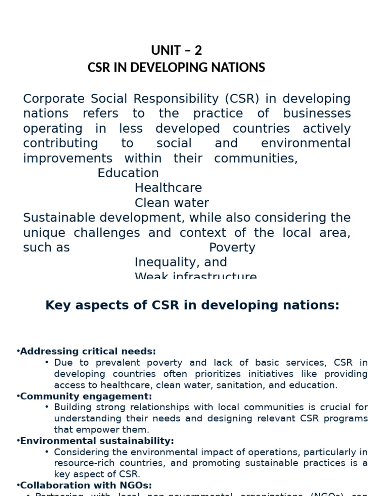 Unit - 2 CSR in Developing Nations 2025 | PDF | Corporate Social ...