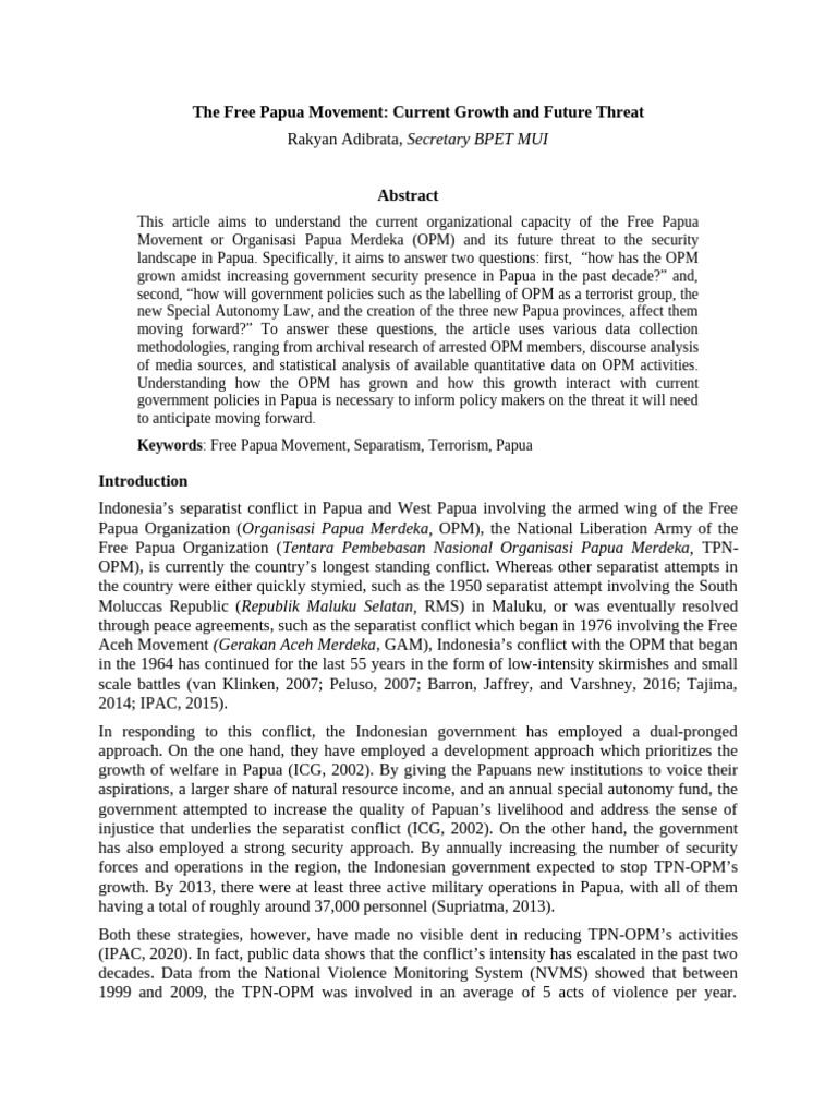 Final The Free Papua Movement - Current Growth and Future Threat (21 ...