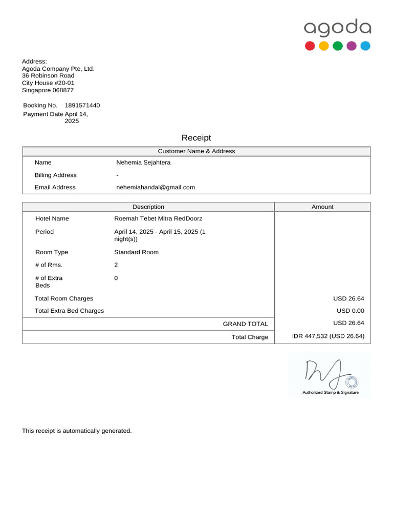 Receipt Agoda | PDF