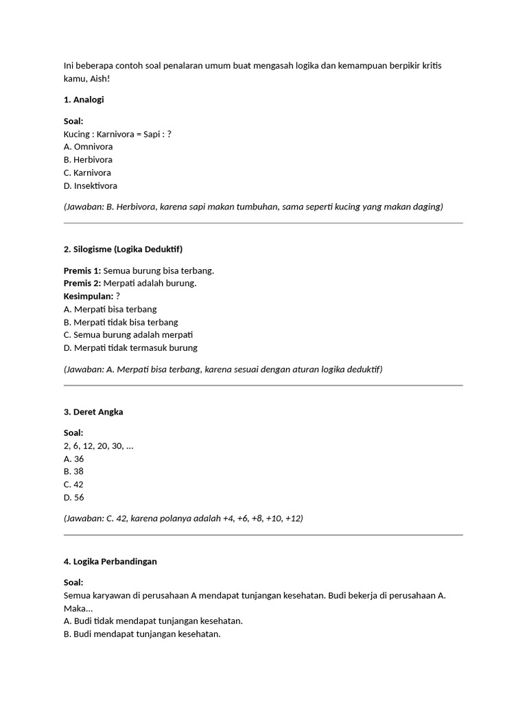 Ini Beberapa Contoh Soal Penalaran Umum Buat Mengasah Logika Dan ...