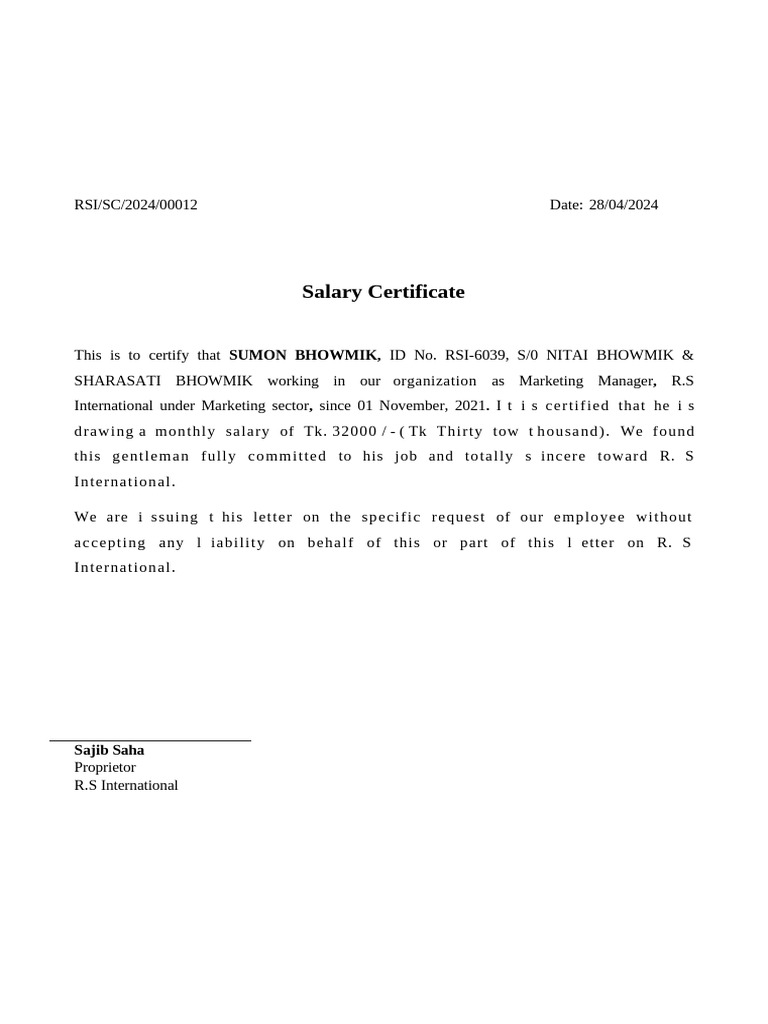 Salary Certi | PDF