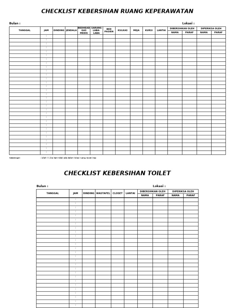 Form Cheklist Kebersihan | PDF